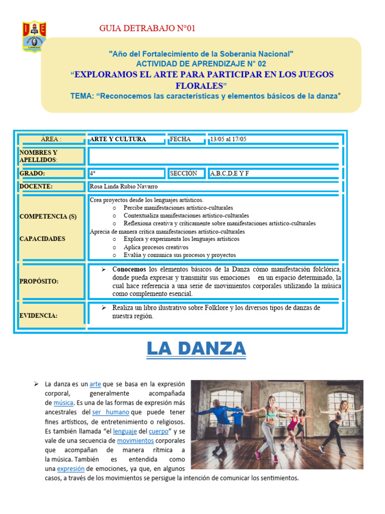 Guia de Trabajo Arte 4to C, D, E Y F Actividad 02 EDA 03 | PDF | Bailes | Entretenimiento