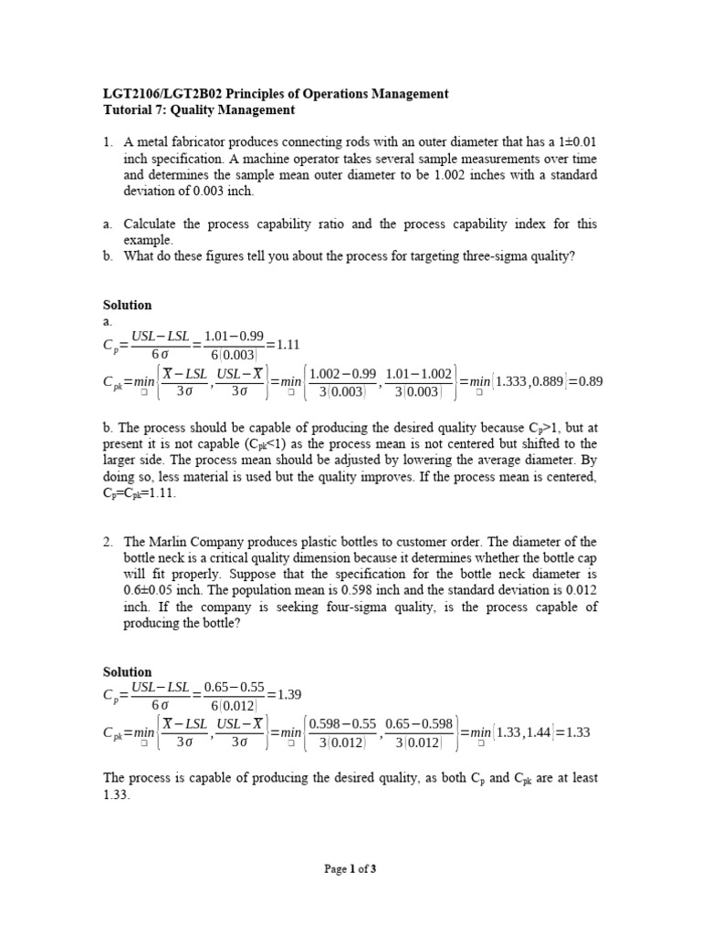 Tut-7-Quality Management-Solution | PDF | Metrology