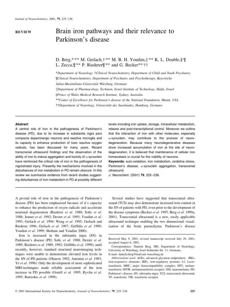 Brain Iron Pathways and Their Relevance To Parkinson's Disease | PDF ...