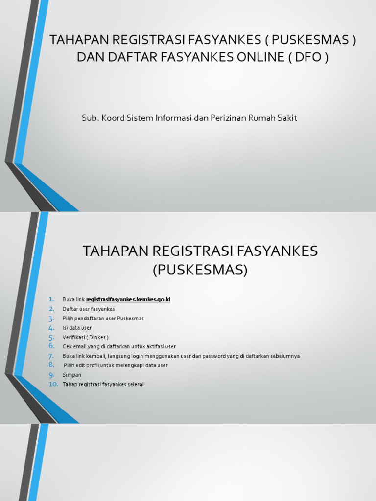 Tahapan Registrasi Fasyankes ( Puskesmas ) 2023 | PDF
