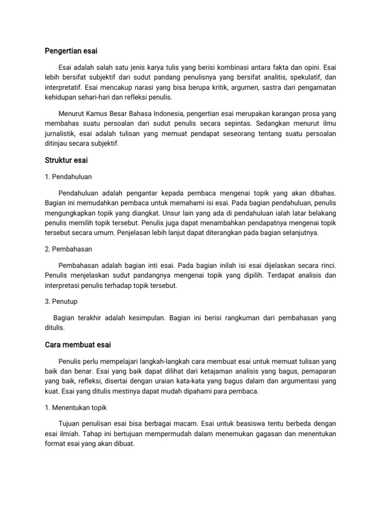 Contoh Esai Dan Cara Membuatnya | PDF