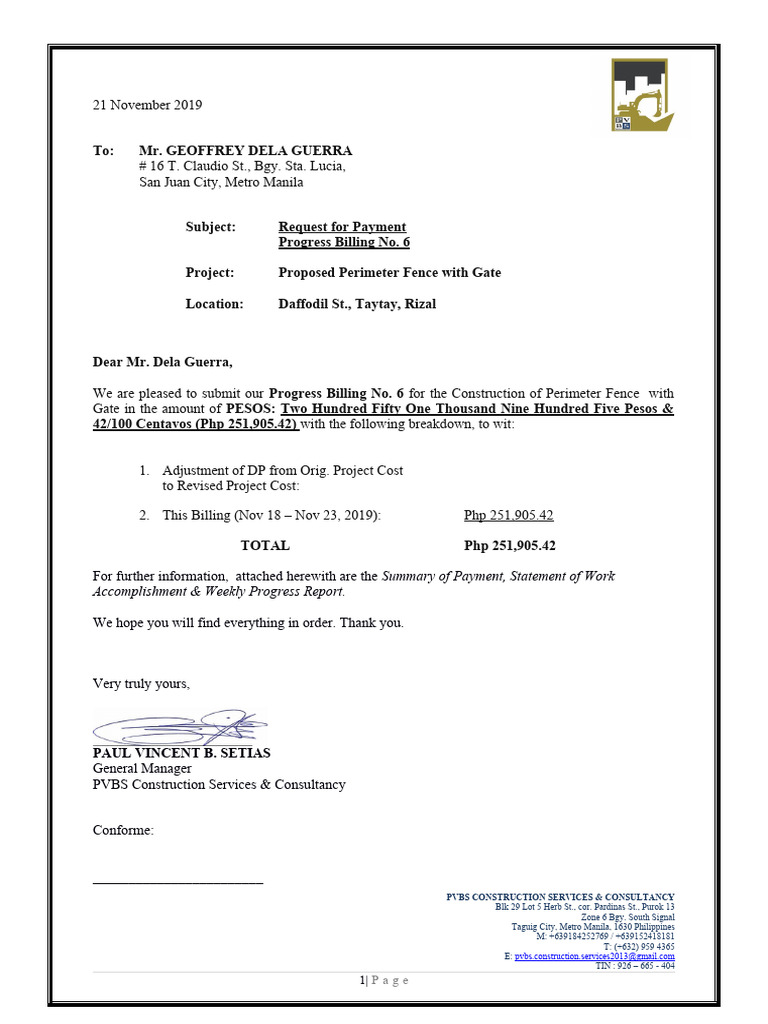 Payment Request for Fence Project | PDF