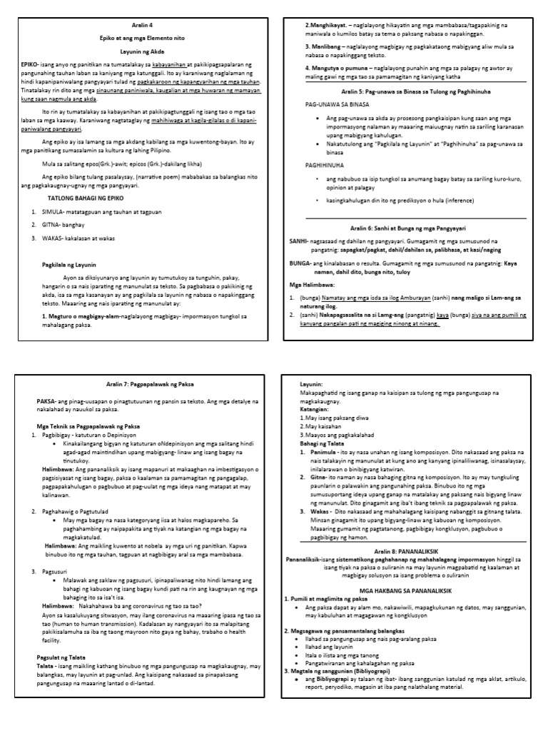 Filipino 8 - Unang Markahan - Aralin 4 8 | PDF