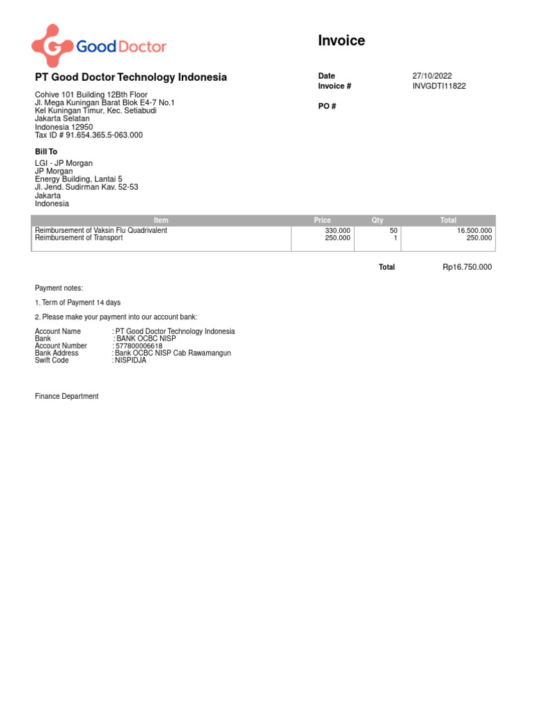 Invoice for PT Good Doctor Technology | PDF | Technology & Engineering