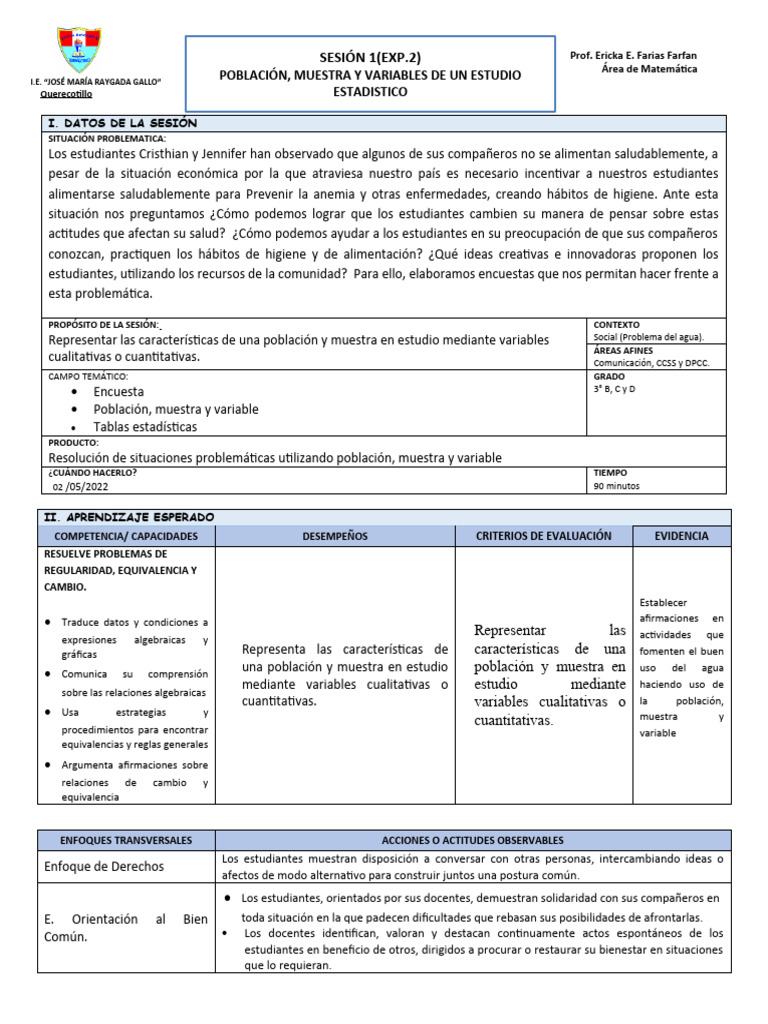 SESION APRENDIZAJE 1 EDA 2 3ero | PDF | Evaluación | Estadísticas