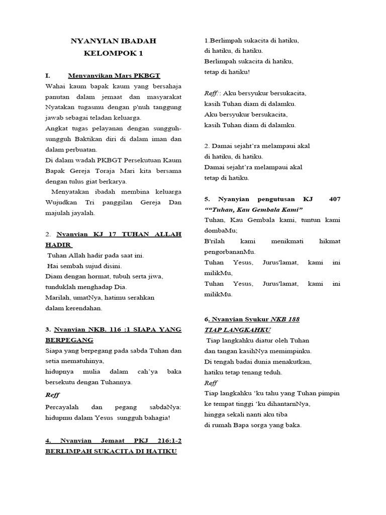 Lirik dan Nyanyian Ibadah PKBGT | PDF | Agama & Spiritualitas