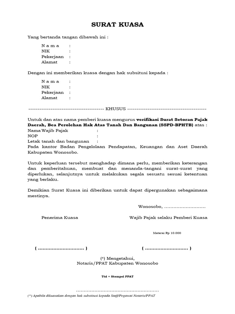 Surat Kuasa Verifikasi BPHTB | PDF