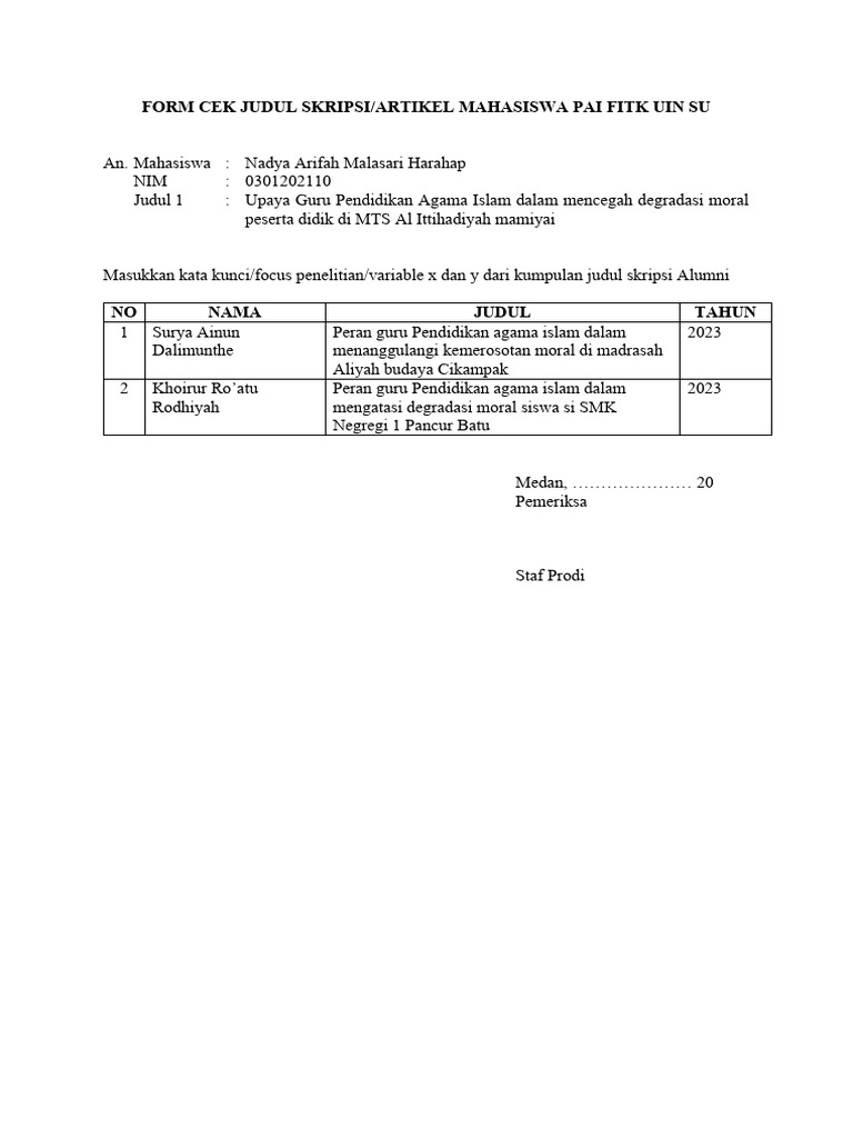 Form Cek Judul Nadya A.M Harahap | PDF