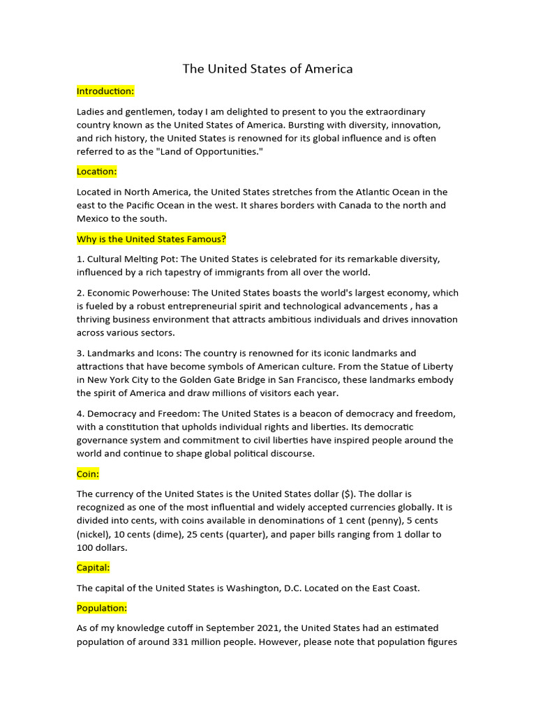 The United States of America Proyect | PDF | The United States ...