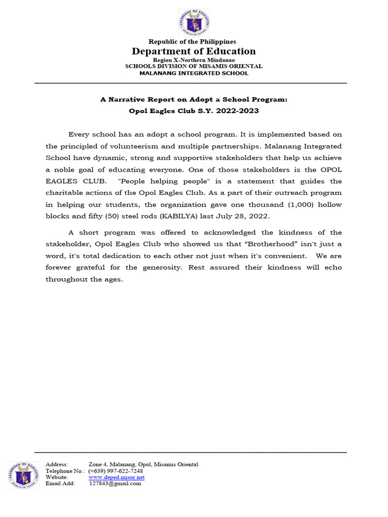Adopt a School Program Report 2022-2023 | PDF | Classroom