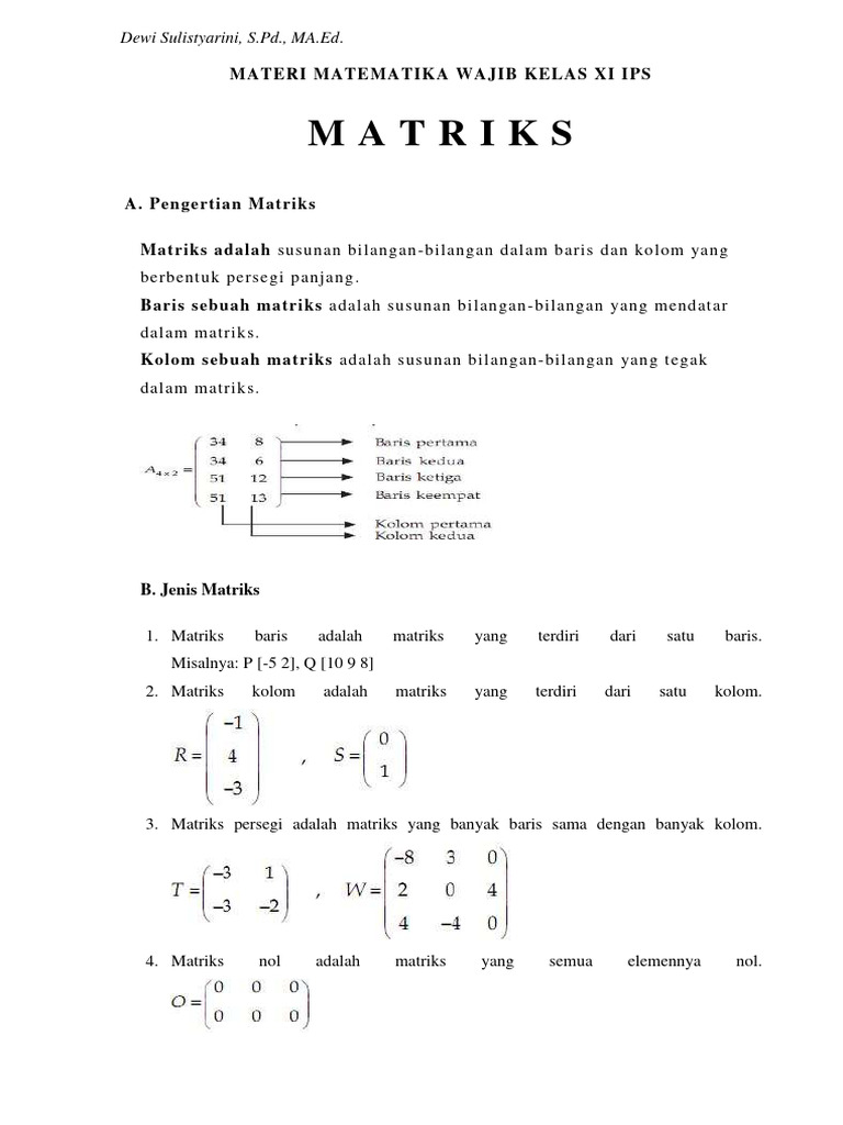 MATERI MATRIKS Kelas XI | PDF