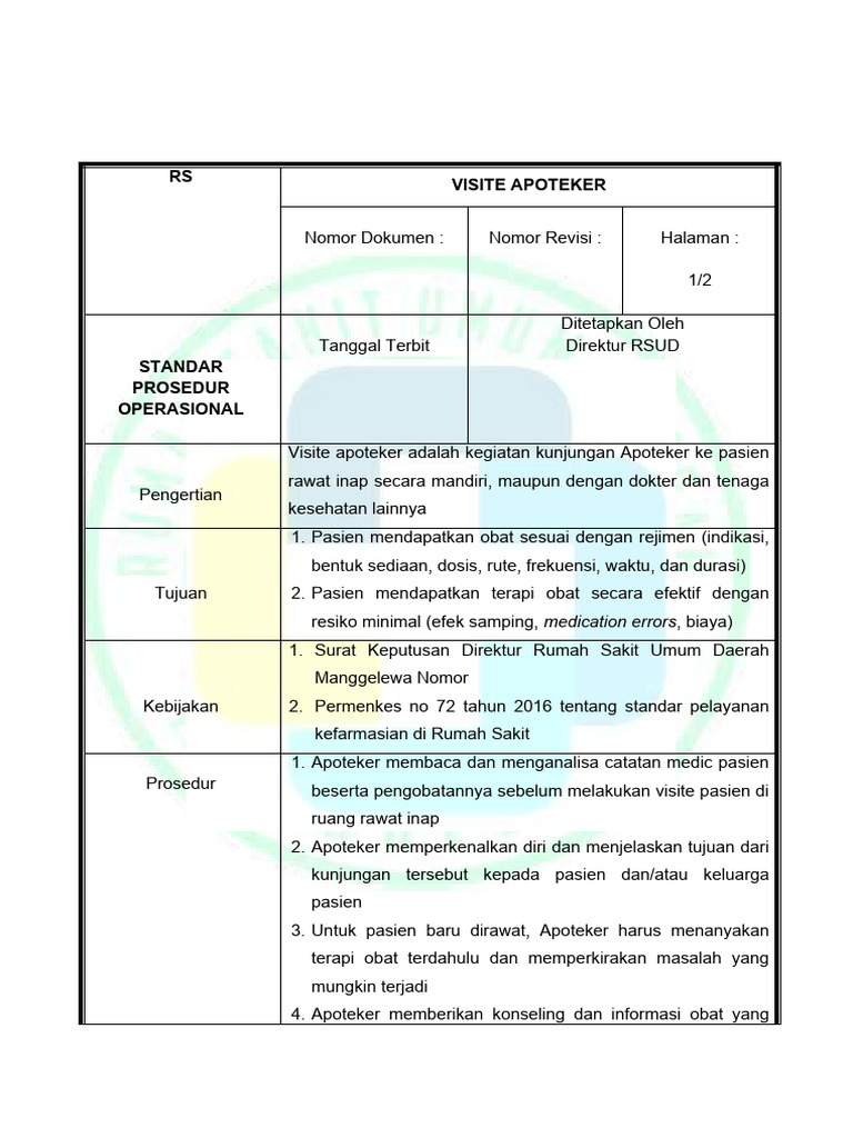 Contoh Sop Visite Apoteker | PDF