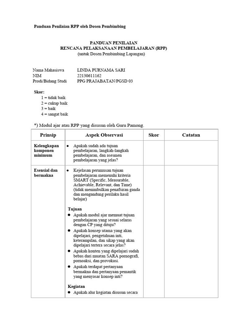 Panduan Penilaian RPP | PDF