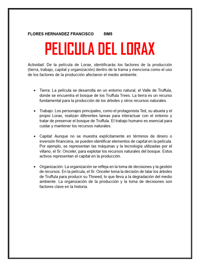 Flores Hernandez Francisco 5im5 Pelicula Lorax | PDF