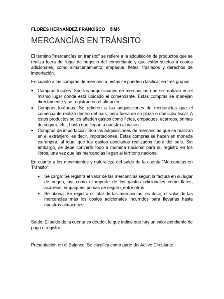 Mercancías en Tránsito: Definición y Clasificación | PDF