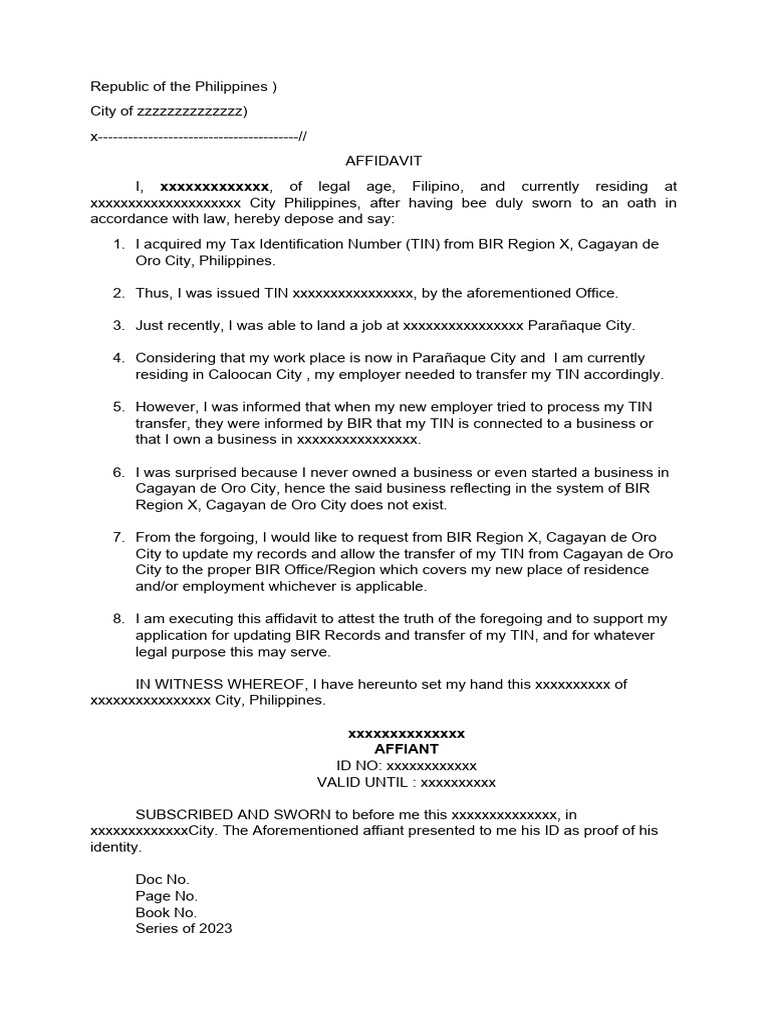 Affidavit BIR | PDF Affidavit BIR | PDF