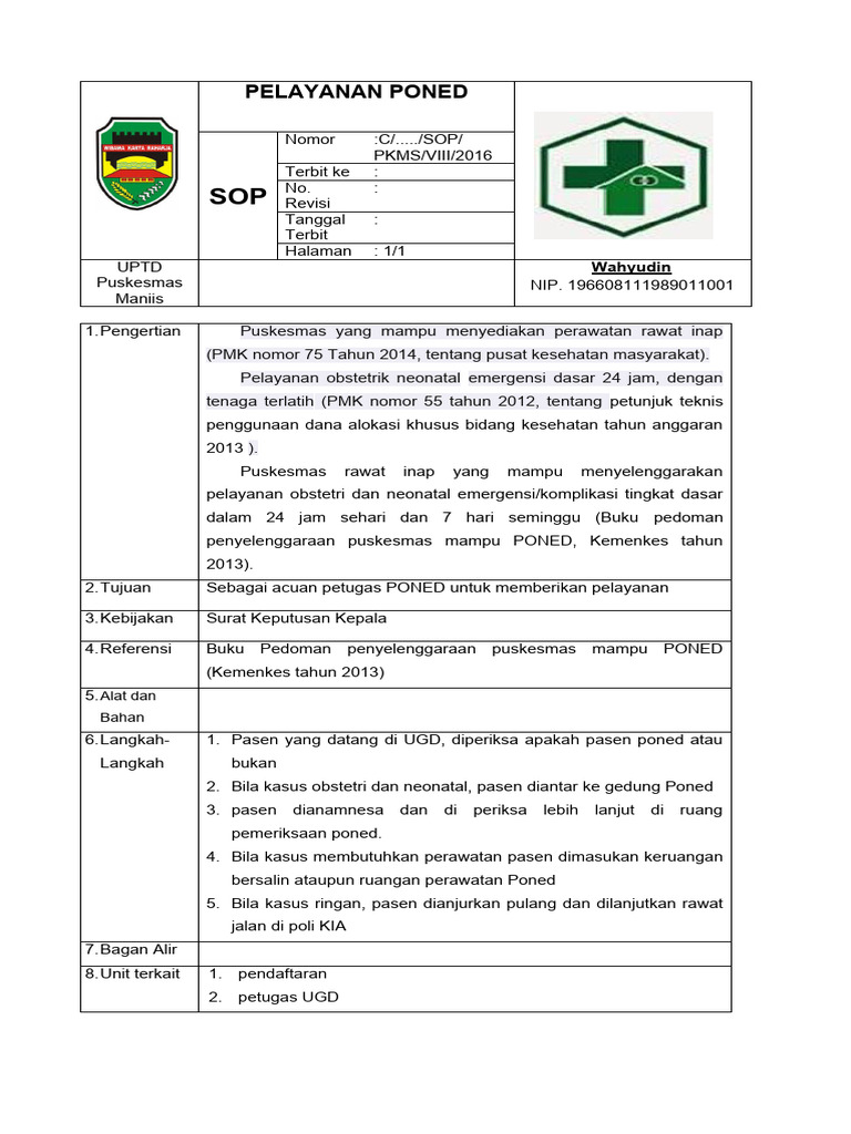 SOP PELAYANAN PONED Fix | PDF | Sains & Matematika