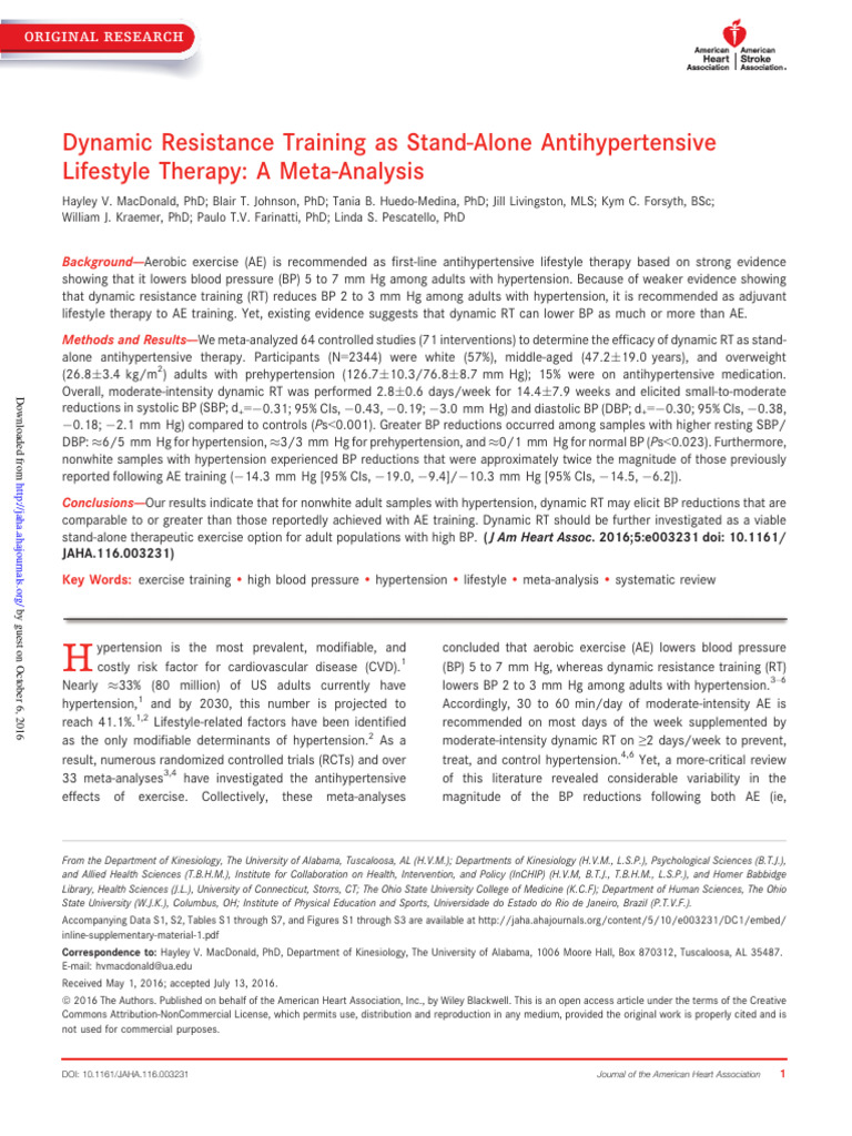 Dynamic Resistance Training As Stand-Alone Antihypertensive Lifestyle Therapy - A Meta-Analysis ...