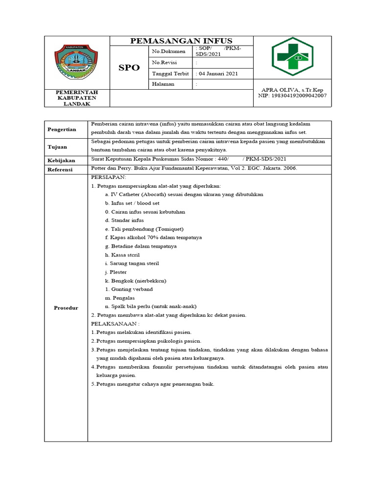 Sop Pemasangan Infus | PDF