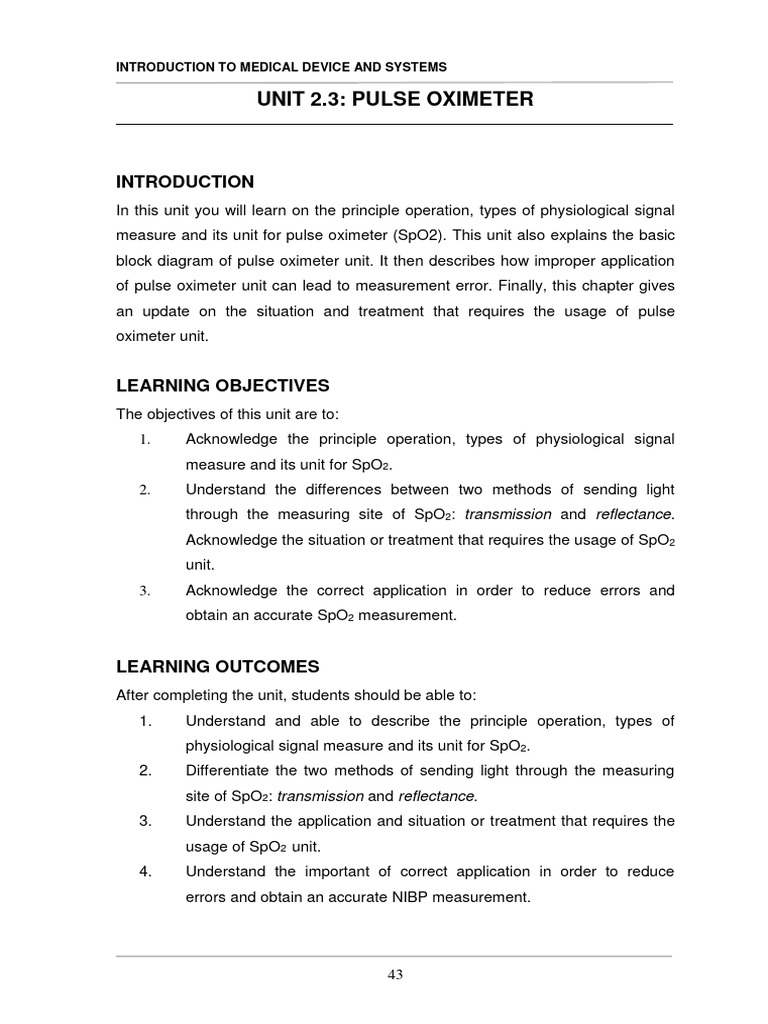 Pulse Oximeter SPO2 | PDF | Hemoglobin | Hypoxia (Medical)