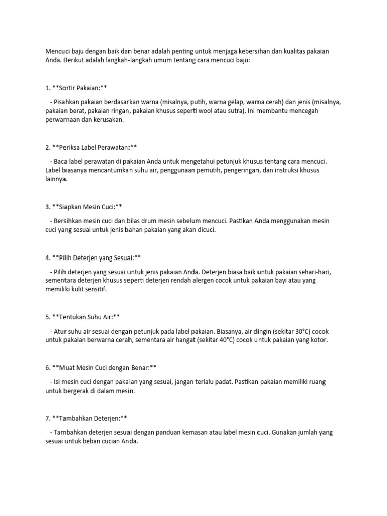 Cara Mencuci Baju yang Benar | PDF | Griya & Taman