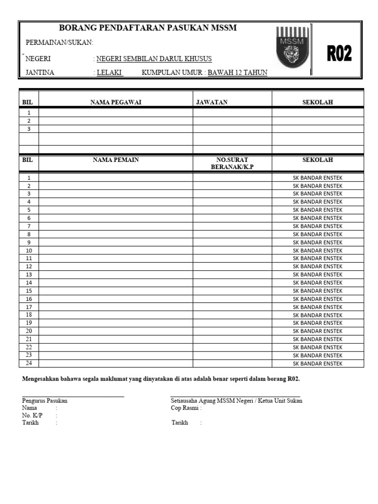 Borang RO2 Kosong | PDF