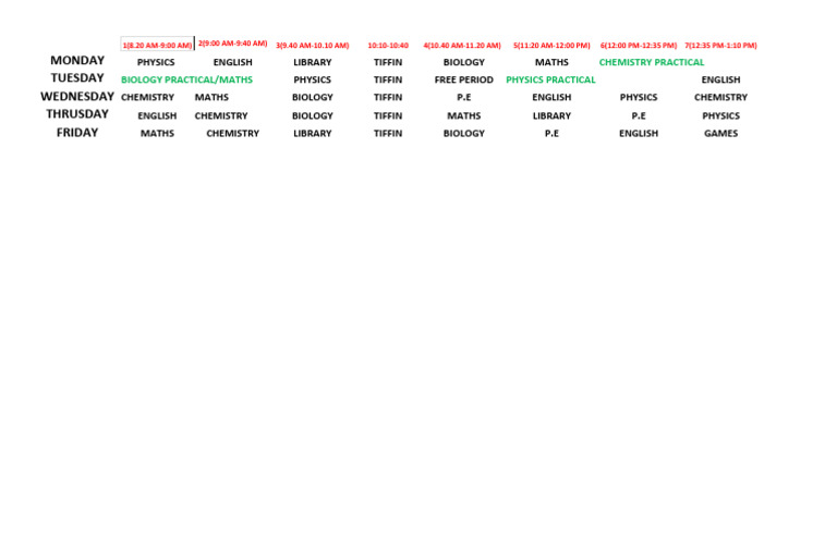 School Timetable Pdf