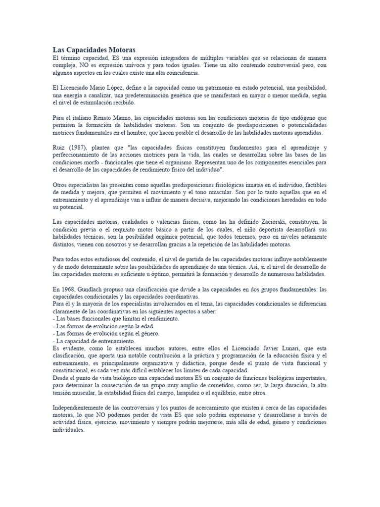 Capacidades Motoras y su Desarrollo | PDF | Aprendizaje | Cognición