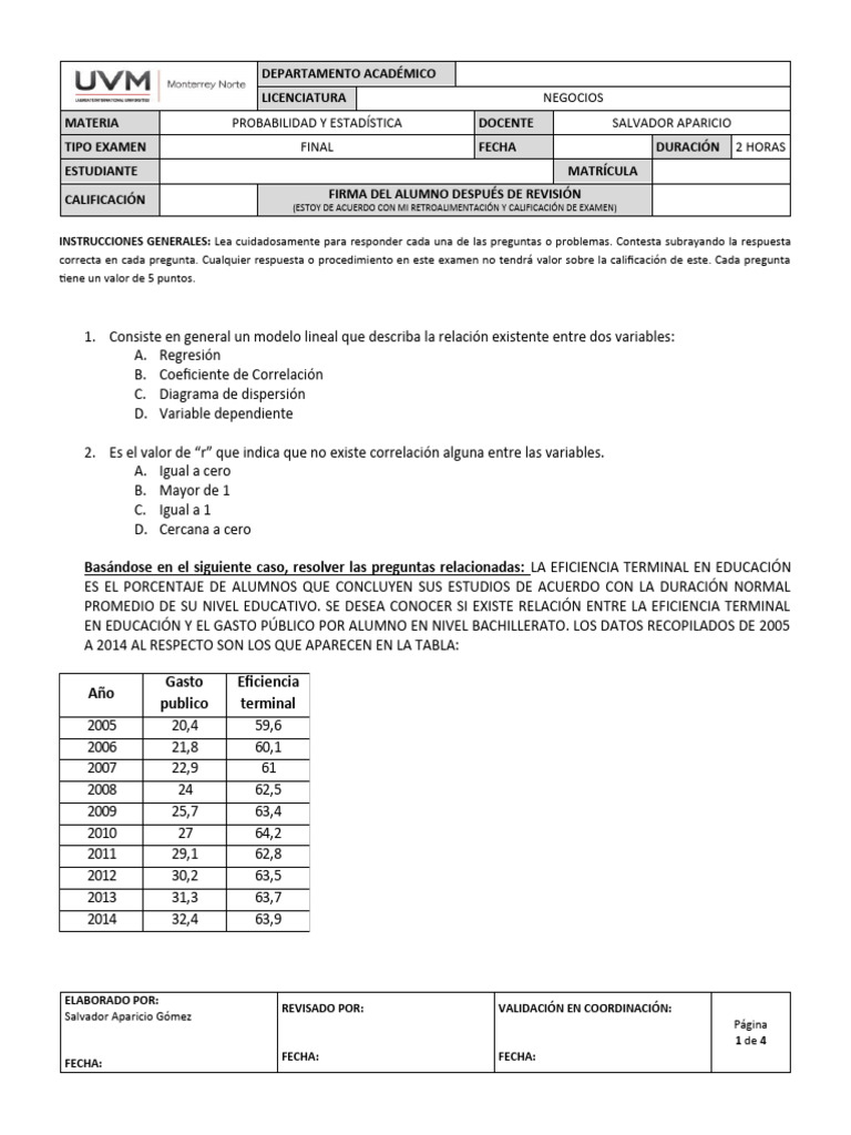 Examen Final Probabilidad y Estadistica | PDF | Muestreo (Estadísticas) | Media