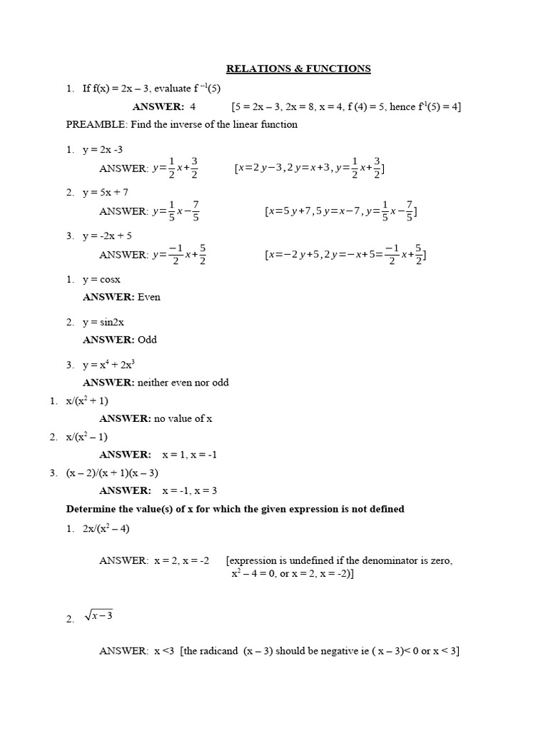 Relation And Functions Pdf Function Mathematics Linear Map