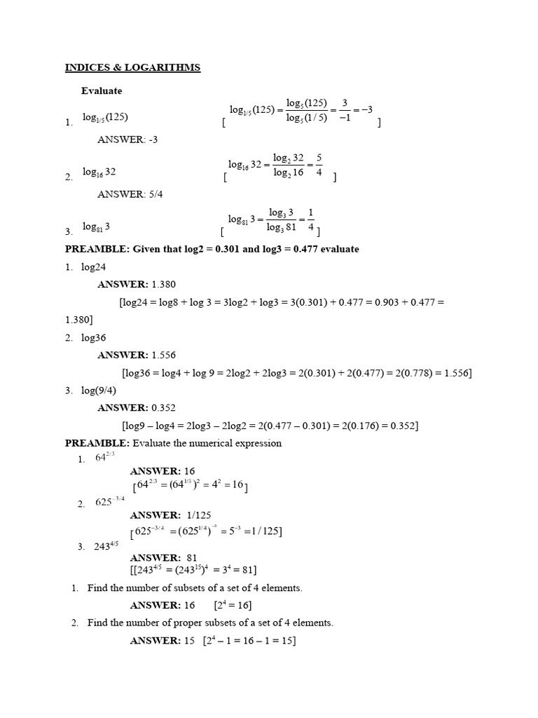 Indices & Logarithms | PDF | Logarithm | Numbers