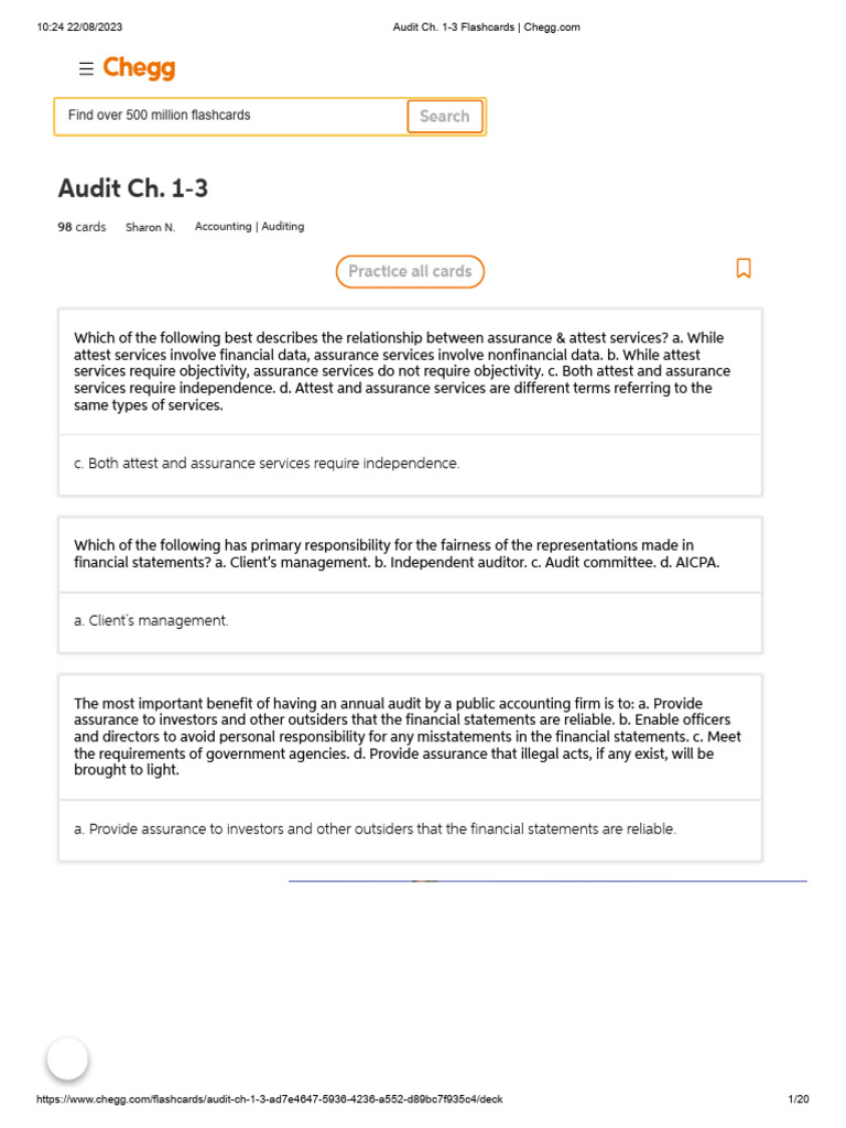 Audit Ch. 1 3 Flashcards | PDF | Financial Audit | Audit