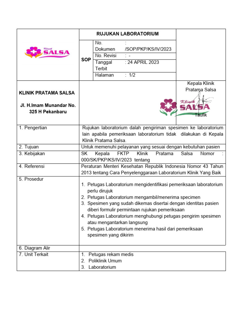 Sop Rujukan Laboratorium | PDF