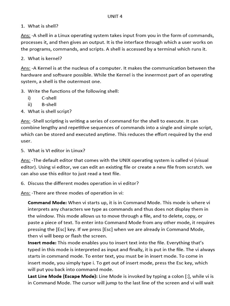 Unit 4 | PDF | Shell (Computing) | Operating System