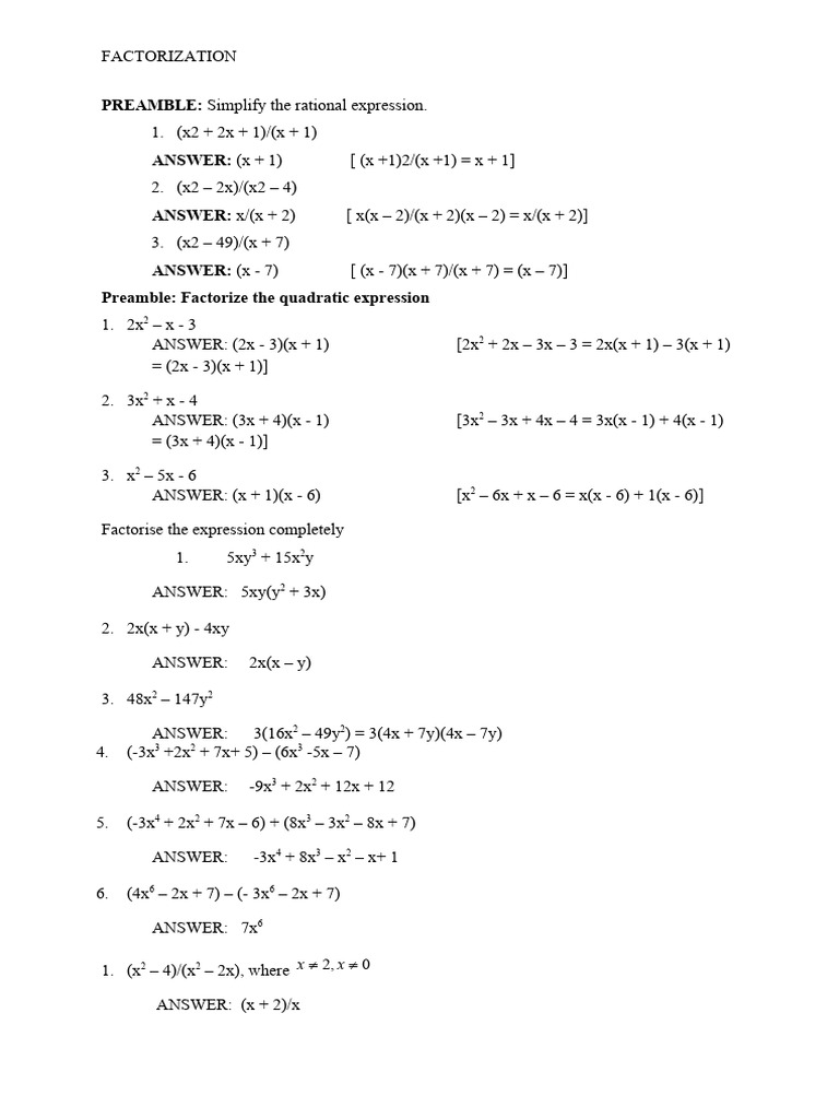 Factorization | PDF | Factorization | Mathematical Concepts