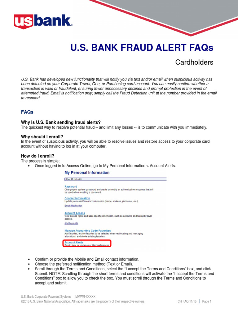 US Bank Fraud Alerts - Cardholder FAQ | PDF | Fraud | Payment System