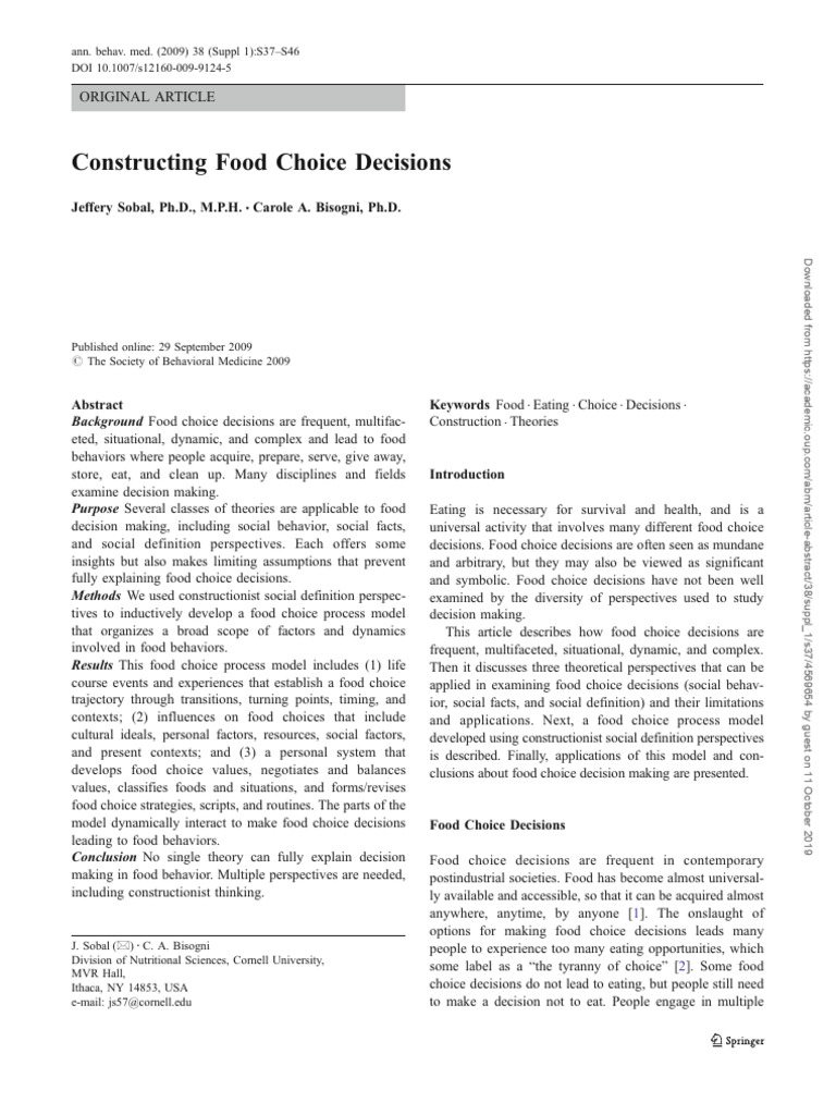 Food Choice Decision-Making Model | PDF | Social Constructionism | Behavior