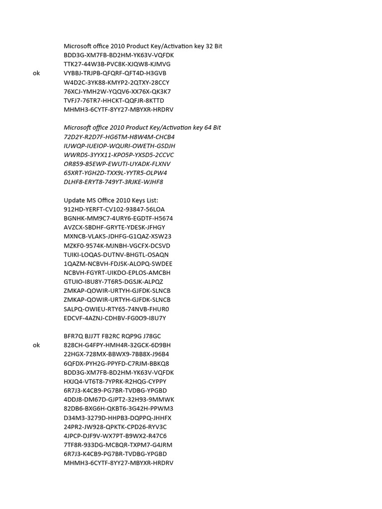 Product Keys Office 2010 Plus | PDF