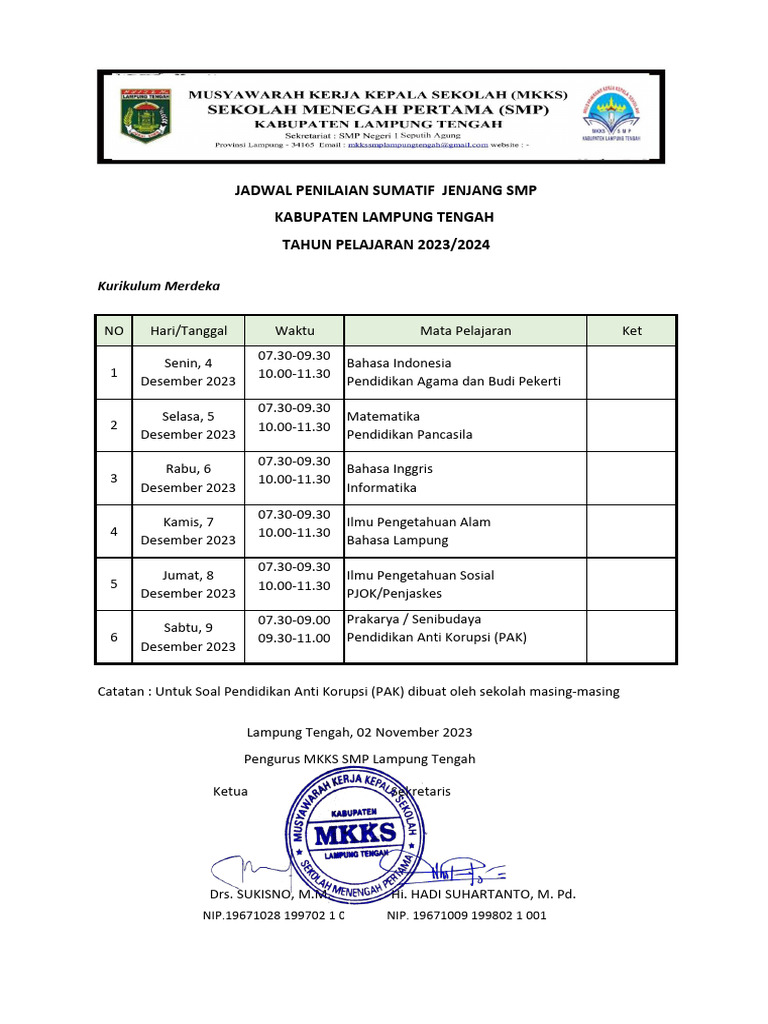 Jadwal Dan Program Sas Des 2023 | PDF