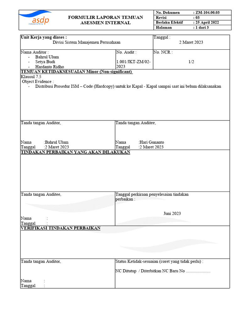 Temuan ISO 2023 (SMP) | PDF