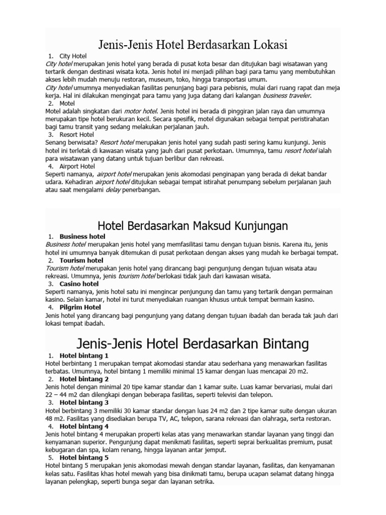 Jenis Hotel | PDF