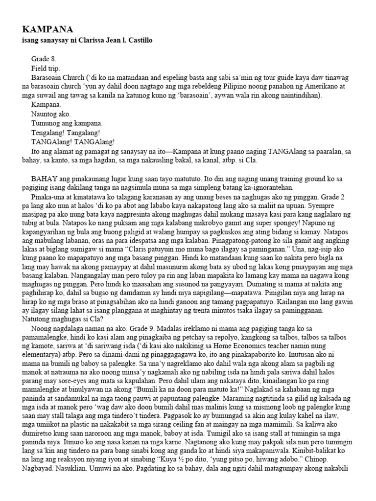 CNF. Sanaysay, 'Ang Kampana' | PDF