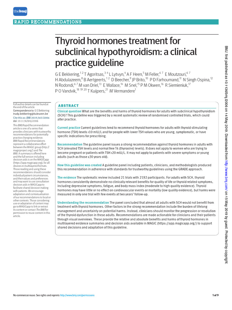 RapidRec Sublinical Hypothyroidism Bmj.l2006.full | PDF | Hypothyroidism | Thyroid Stimulating ...