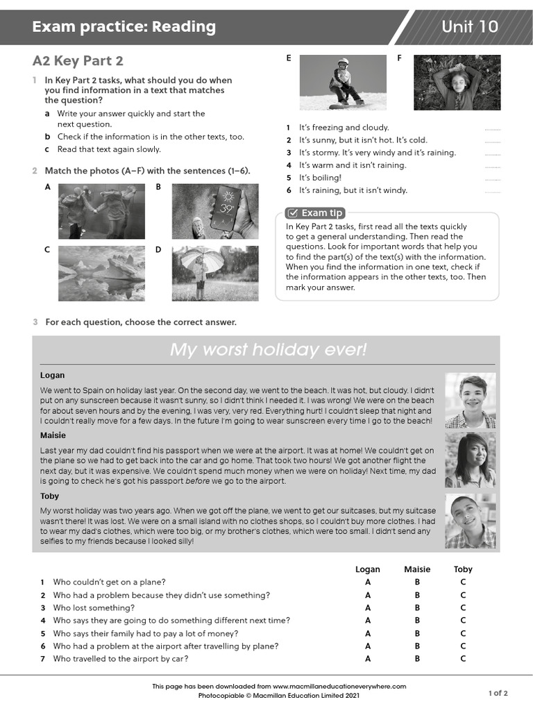 A1PLUS U10 Exam Practice Reading | PDF