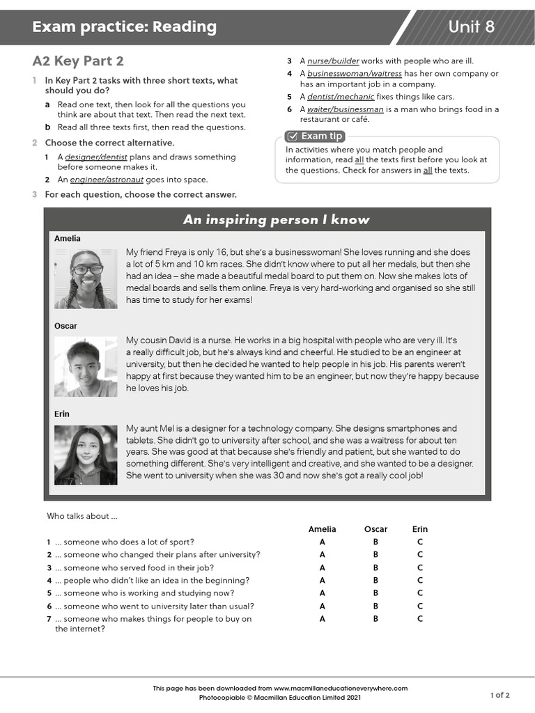 A1PLUS U8 Exam Practice Reading | PDF