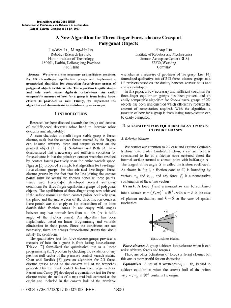 Force Closure Grasp | PDF | Linear Programming | Algorithms