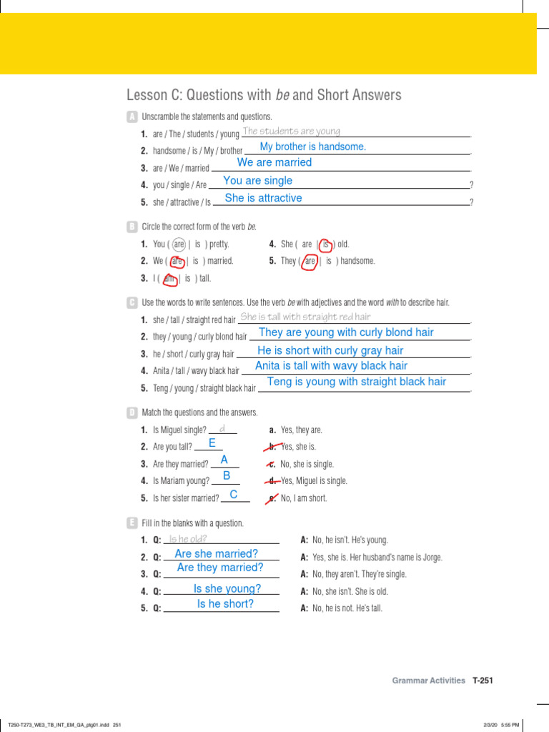 World English 3e Level Intro Grammar Activities Unit 1 Lesson C | PDF ...