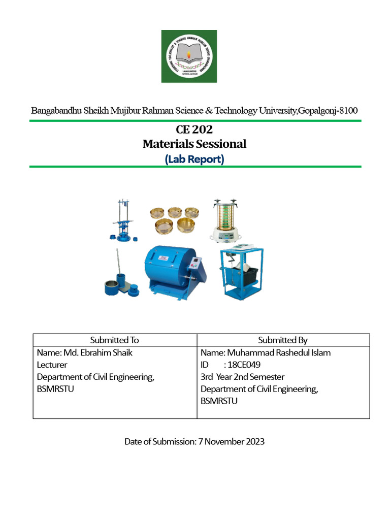 Bsmrstu Cover Page For Engineering Materials | PDF | Concrete ...