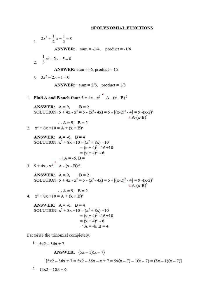 Polynomial Function Pdf Factorization Mathematical Relations
