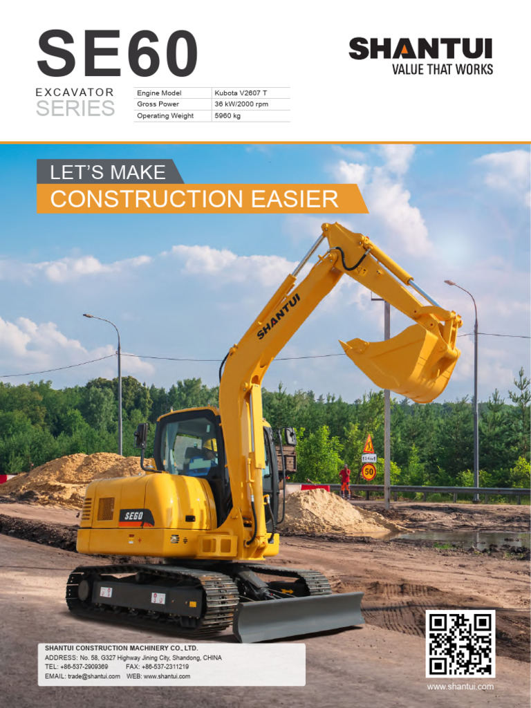 Shantui SE60 Excavator Specifications | PDF | Engines | Rotating Machines